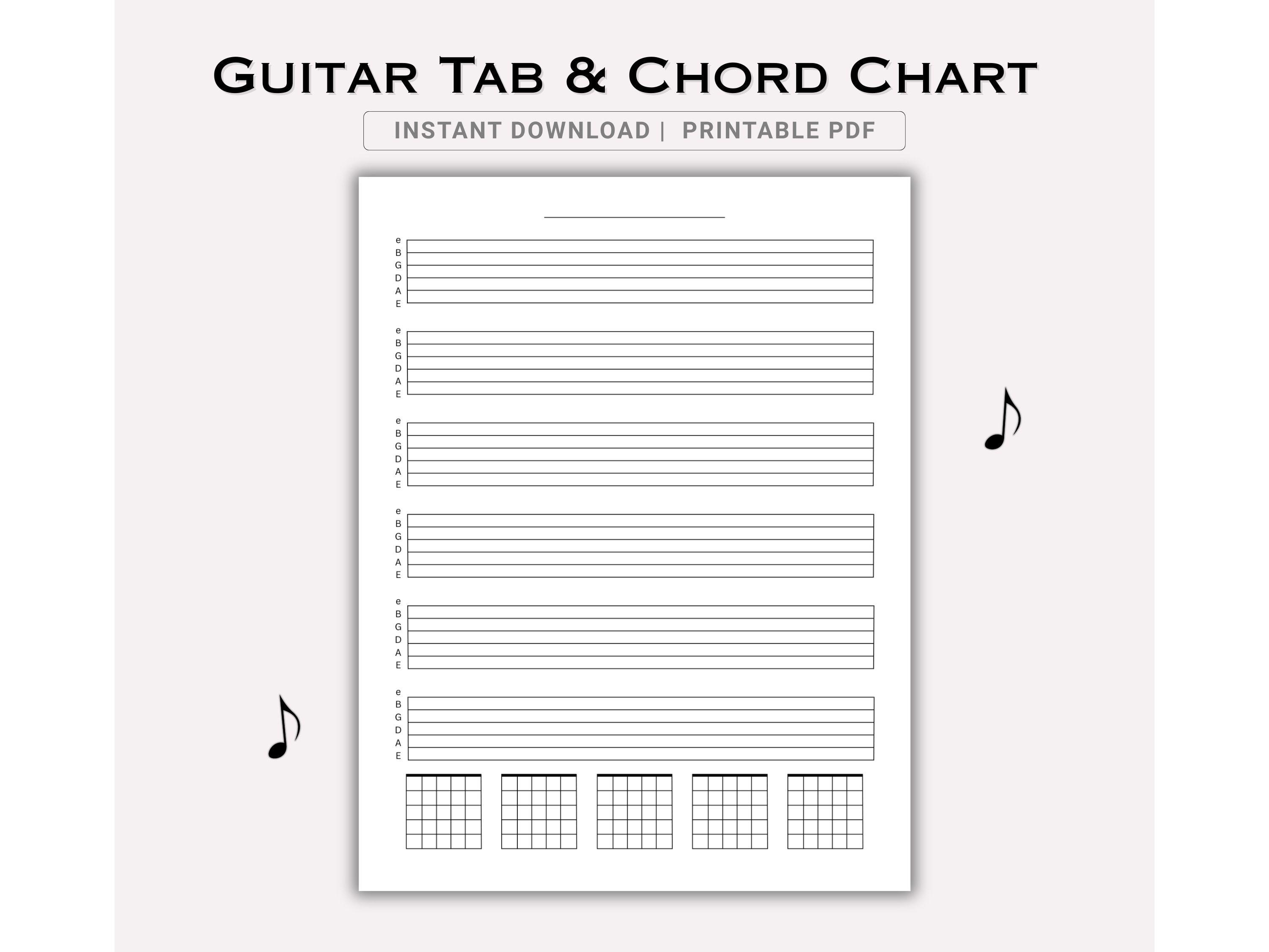Printable Guitar Tab Chord Chart PDF Blank Tablature Sheet Paper for ...