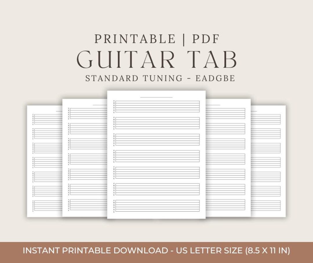 Printable Guitar Tab PDF Blank Tablature Sheet Paper for Songwriting ...