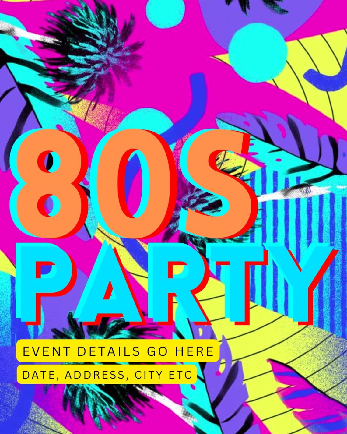 80s Party Flyer Template | Video Party Invite | Retro Neon Event ...