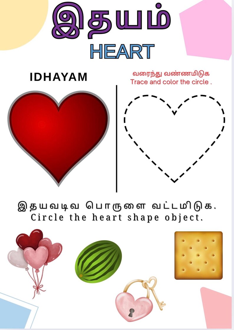 Tamil Shapes Learning Worksheets | Bilingual Kids Activity PDF - Etsy