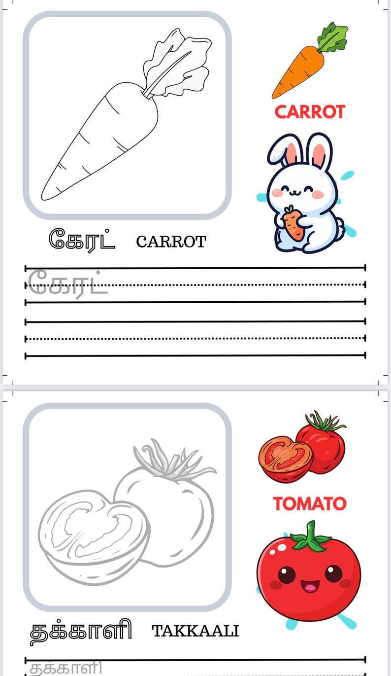 Learn Vegetables in Tamil | Tamil-english Worksheet With Pictures ...