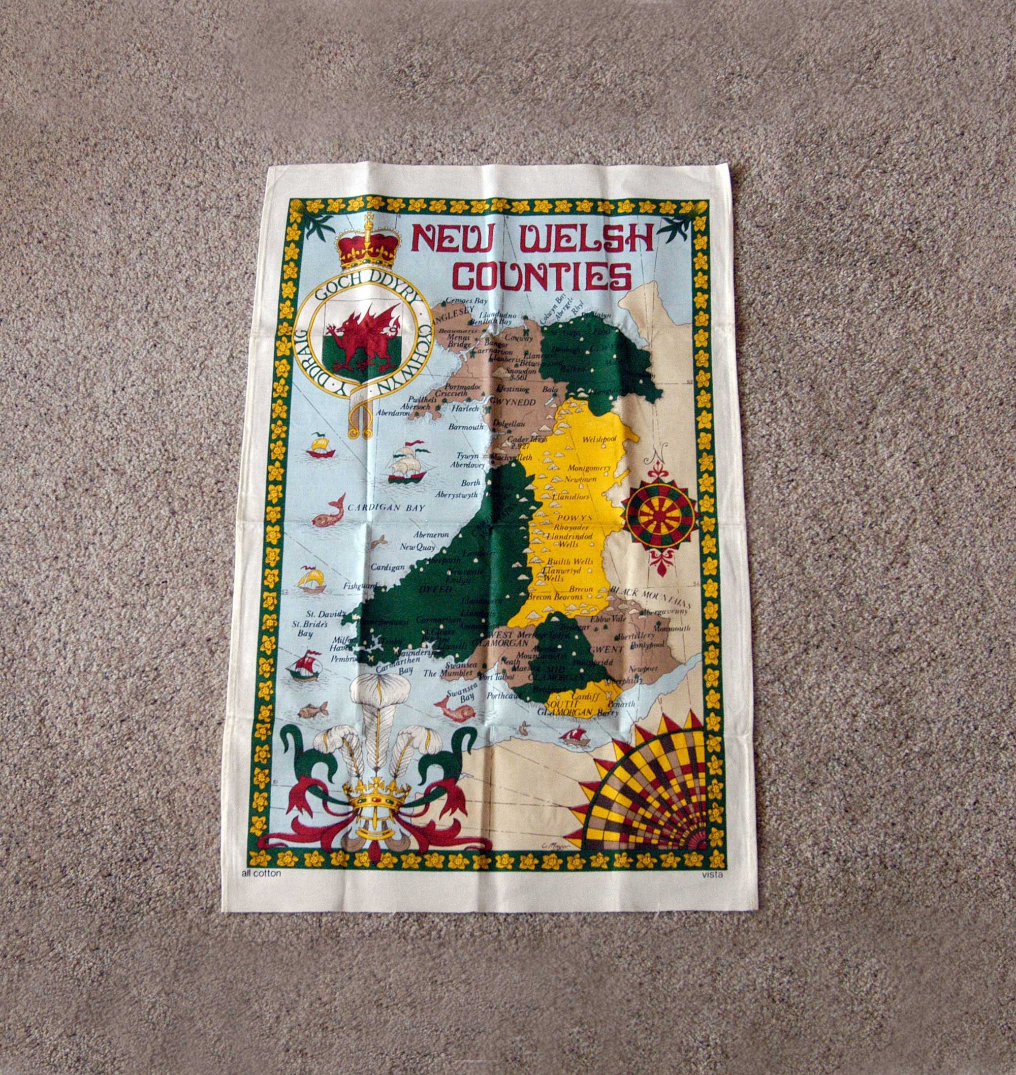 Welsh Tea Towel Map of Wales, New Welsh Counties Cotton Dish Towel ...