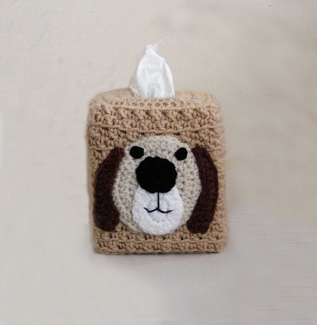 Brown Dog Crochet Tissue Box Cover Animal Cozy Square Cube Holder, Cute ...
