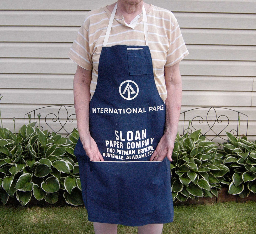 Blue Denim Apron Cotton Utility Work Apron, Printers Craftsman Full Bib ...