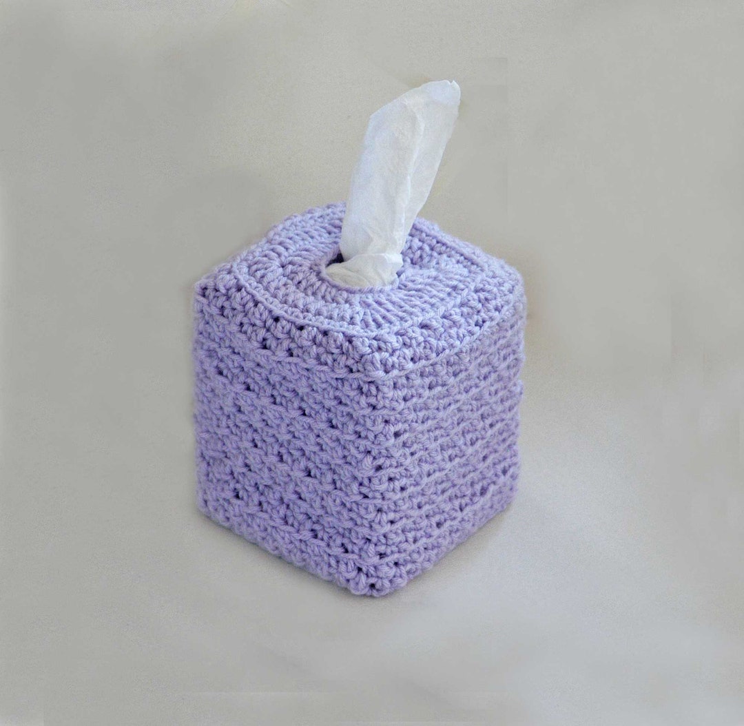 Purple Tissue Box Cover Crochet Square Cube Box Holder, Modern Country ...
