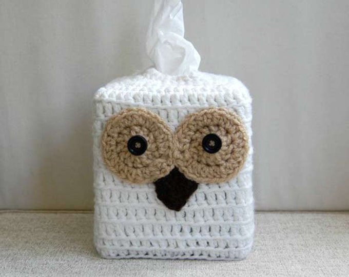 Owl Tissue Box Cover, Crochet, Woodland Bird, Decorative Kleenex Holder ...