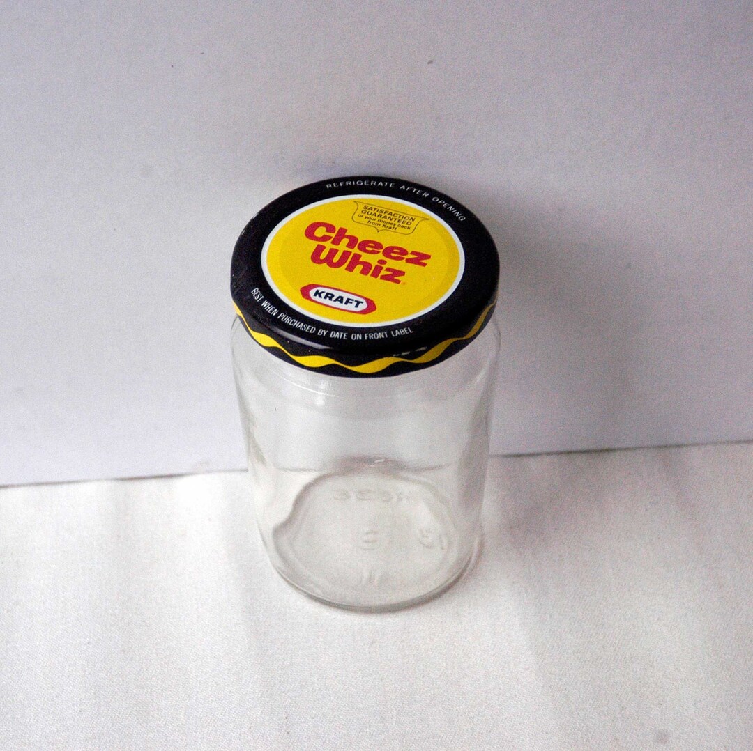 Kraft Cheez Whiz Jar with Lid Clear Glass Bottle Metal Screw-On Lid ...