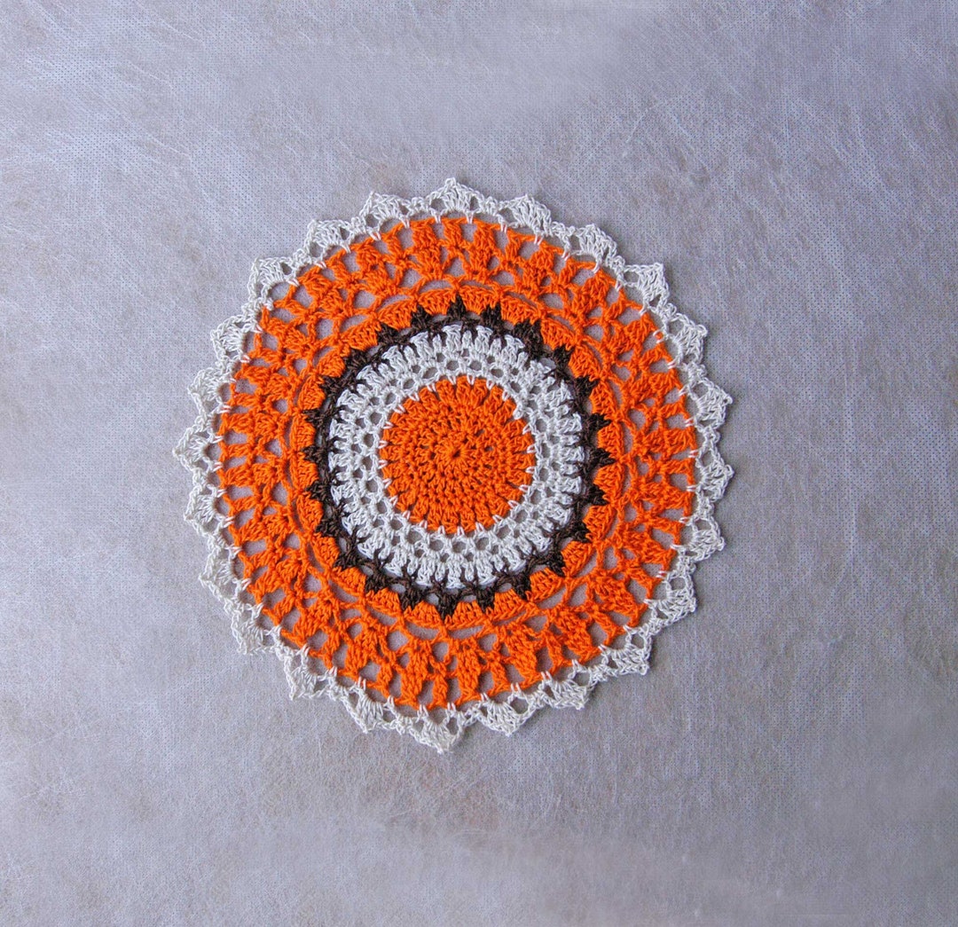Fall Orange Crochet Lace Doily Decorative Table Mat 8 Inch Tabletop ...