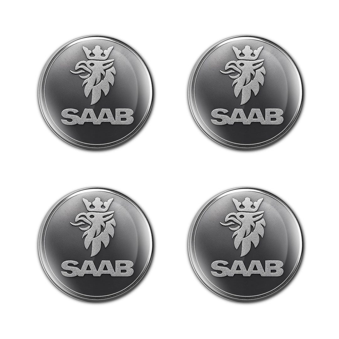 Saab Stickers Rim Decals Glossy Domed Wheel Center Caps Hub 4pcs Set ...