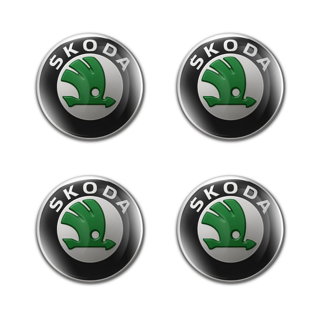 Skoda Stickers Rim Decals Glossy Domed Wheel Center Caps Hub 4pcs Set ...
