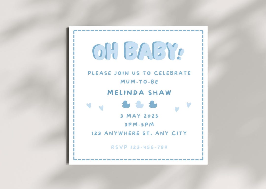 Editable Baby Shower Invitation, Blue Minimalist Baby Boy Invite, Oh ...
