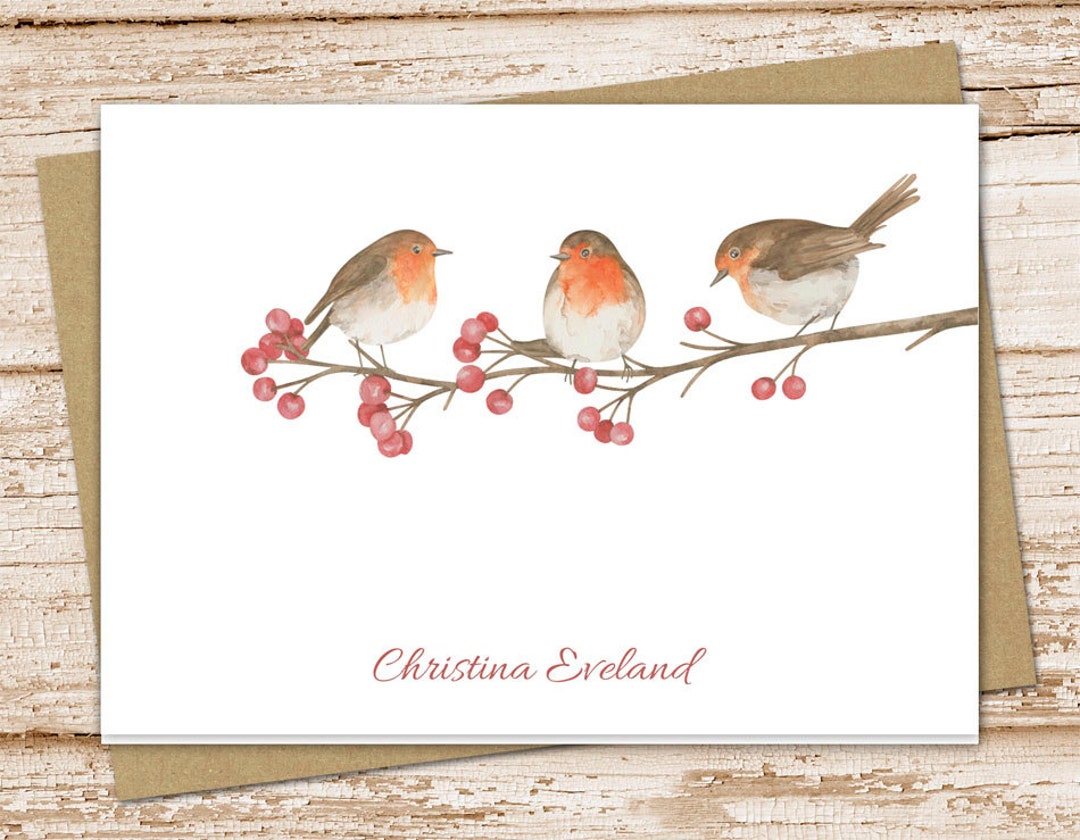 Personalized Note Cards . ROBIN Stationery Stationary . Watercolor ...