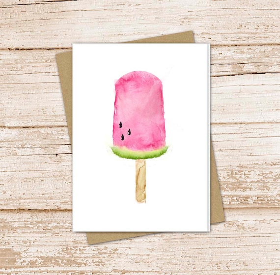 watermelon popsicle card set . watercolor watermelon note cards . kids ...