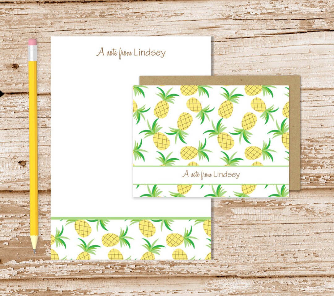 Personalized Pineapple Stationery Set . Pineapples Notepad + Note Card ...