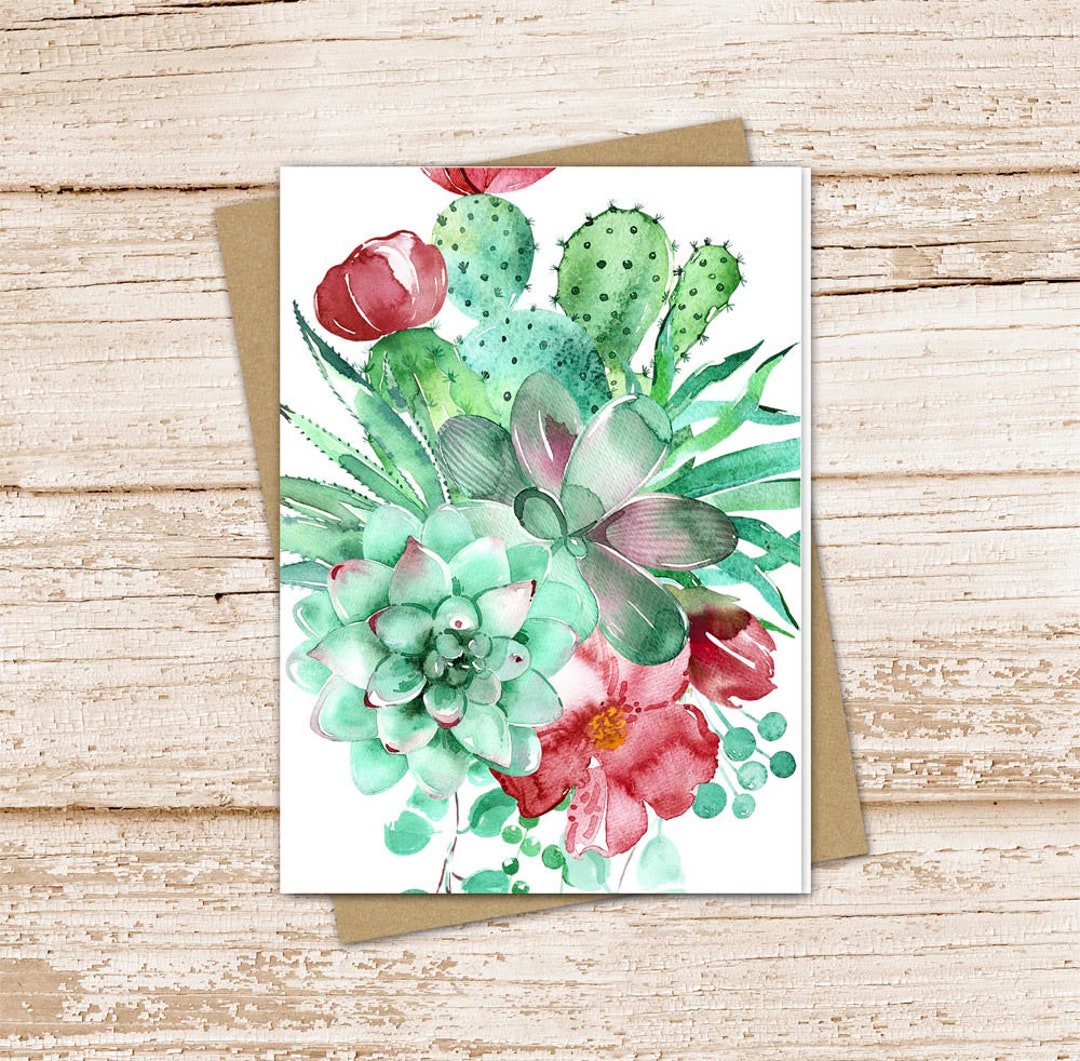 Succulent Card Set . Watercolor Marsala, Mint Cards . Cactus, Floral ...