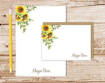 Personalized Stationery Set . Watercolor Sunflowers . Notepad | Etsy
