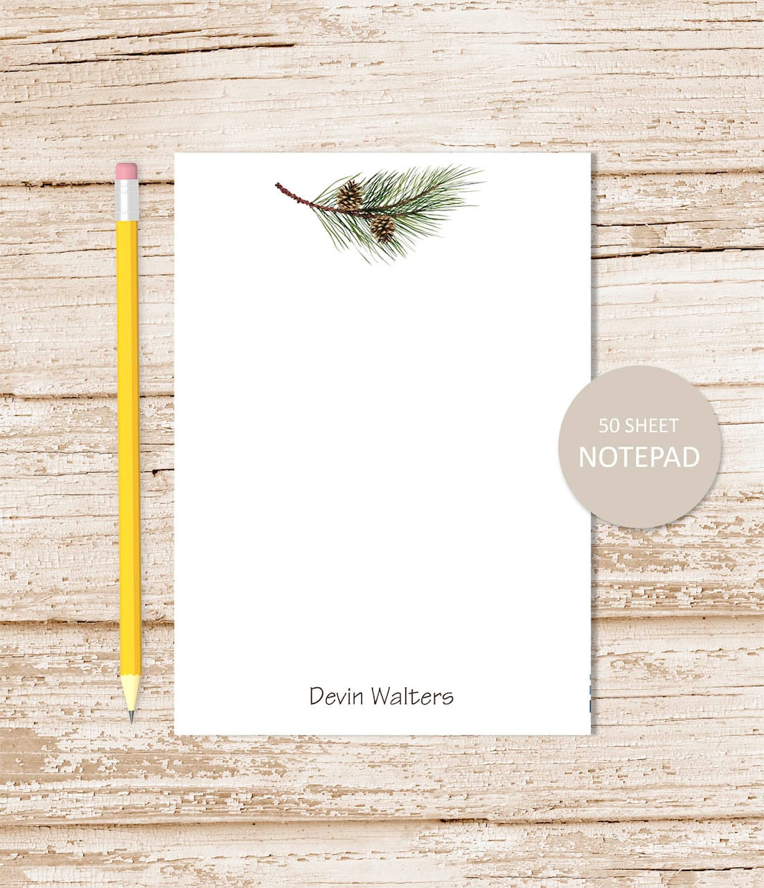 Personalized Notepad . PINE TREE BRANCH & Pinecones Note Pad ...