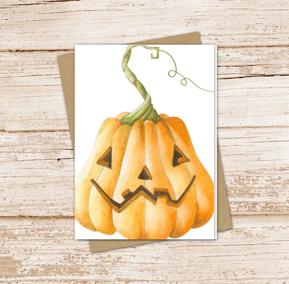 jack o lantern card set . watercolor halloween pumpkin . note cards ...