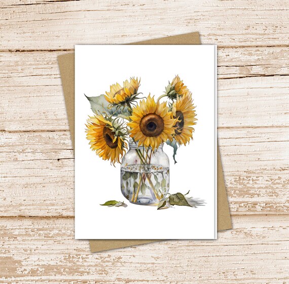 farmhouse sunflower bouquet card set . watercolor flowers note cards ...