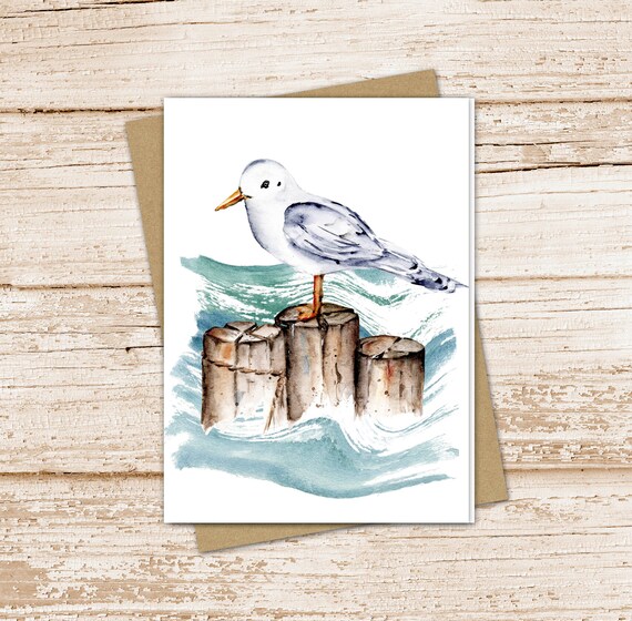watercolor seagull card set . seagull note cards . bird, beach, ocean ...