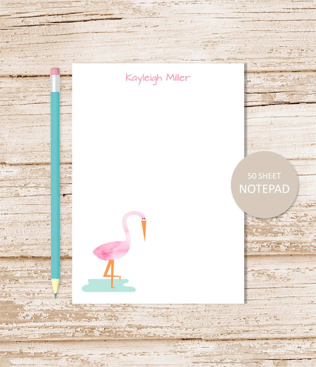 Personalized Notepad . WATERCOLOR FLAMINGO . Note Pad . Personalized ...