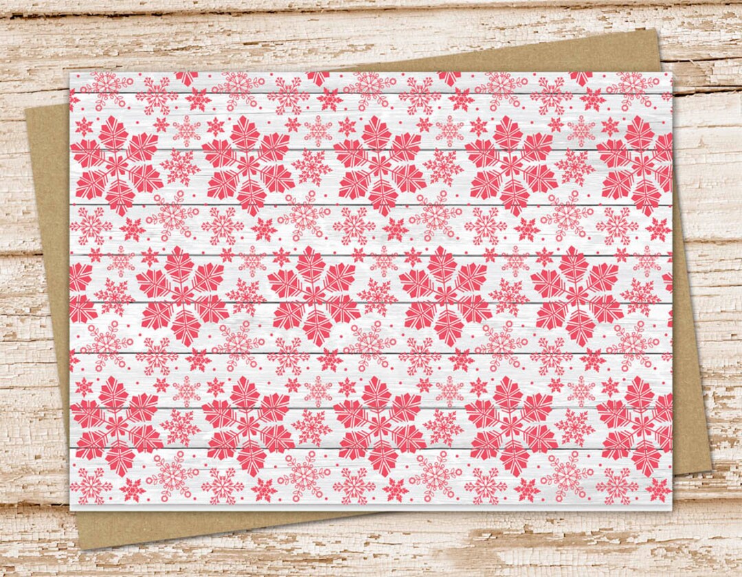 Red Snowflake Note Cards, Snowflakes Notecard Set . Gray Wood Snow ...