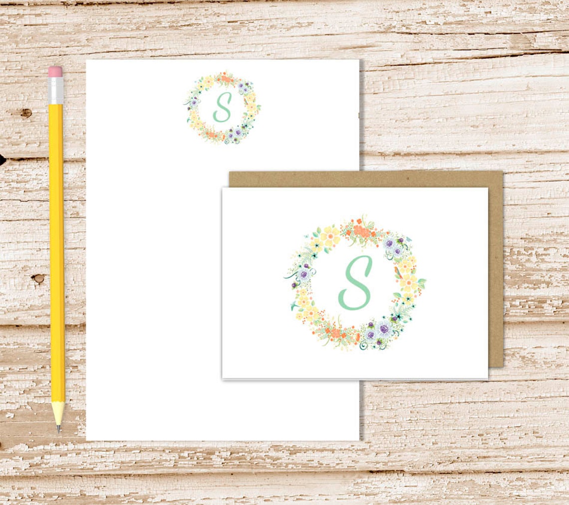 Personalized Stationery Set . Floral Initial Notepad Note - Etsy