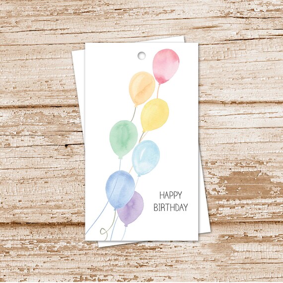 happy birthday gift tags, watercolor balloons, cardstock tags, favor ...
