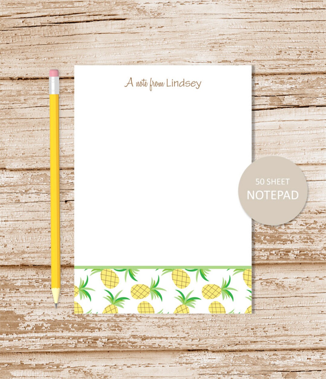 Personalized Notepad . PINEAPPLE BORDER . Note Pad . Tropical Fruit Notepad . Personalized ...