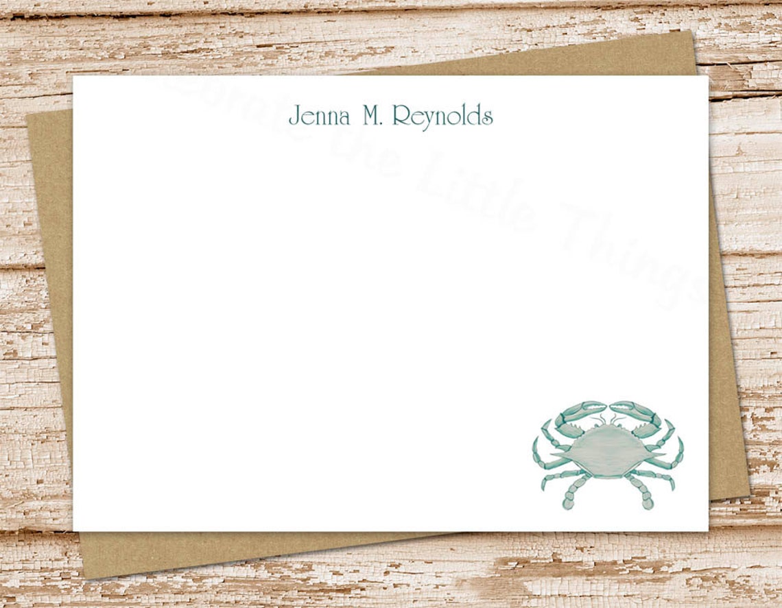 Personalized Crab Note Cards Set . Blue Green Crab Notecards . - Etsy