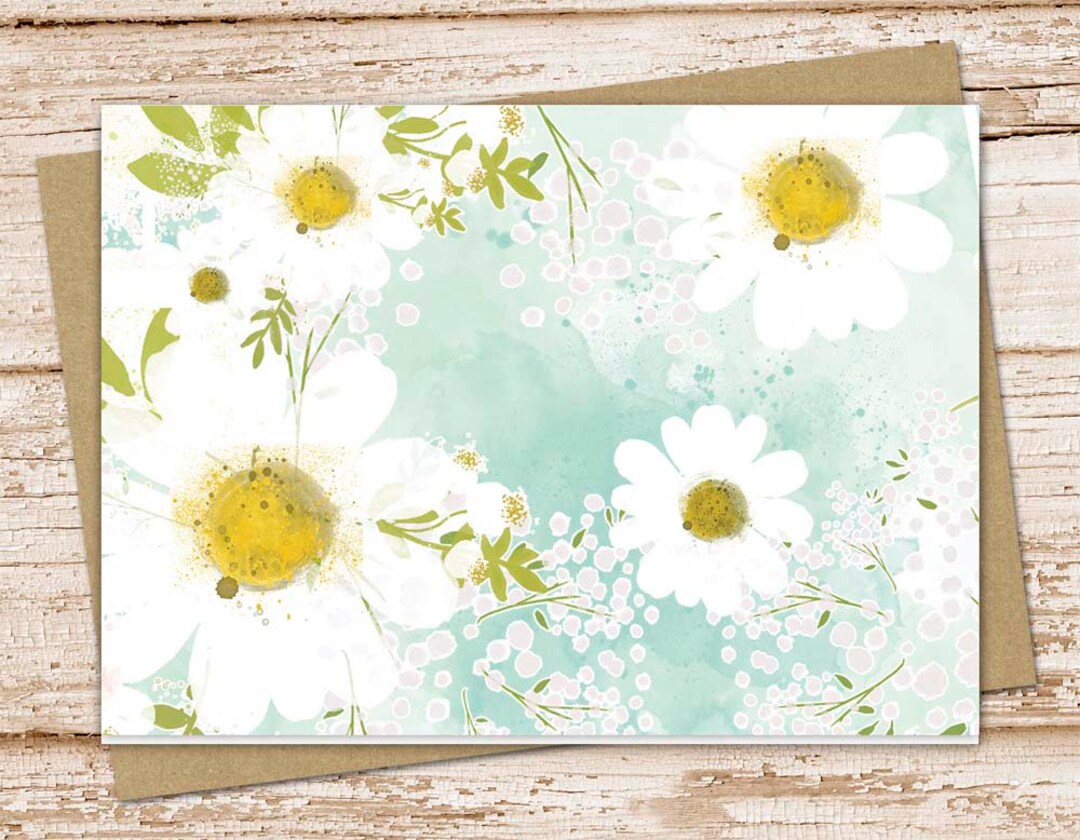 Watercolor Daisy Note Card Set: Floral Blank Stationery - Etsy