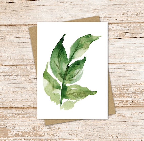 green leaf card set . watercolor greenery note cards . leaves , nature ...
