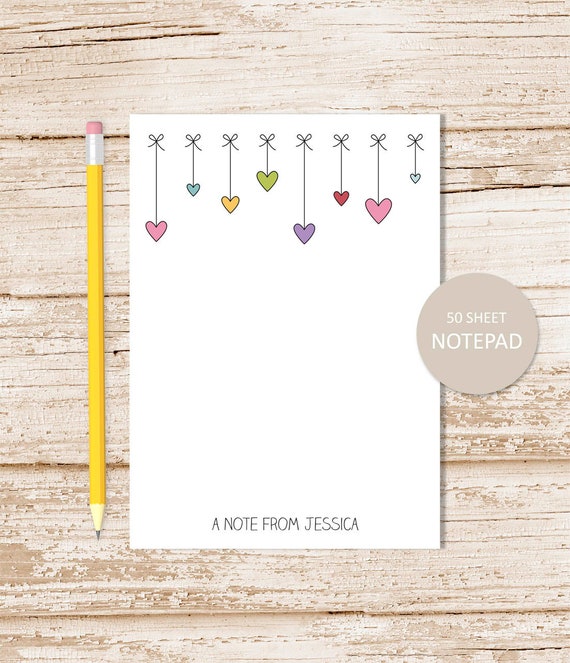 personalized notepad . HEARTS & BOWS notepad . heart border note pad ...