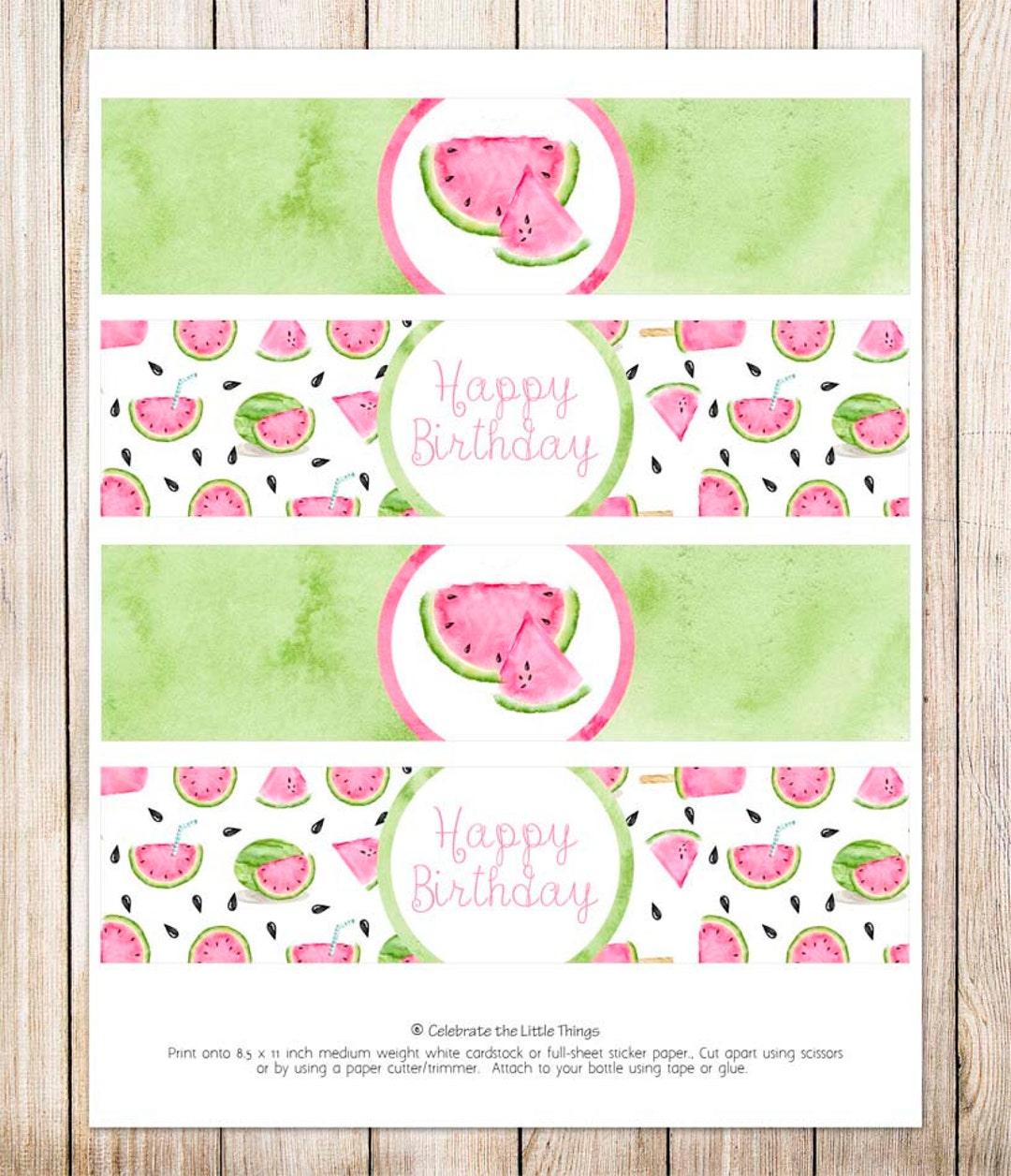 PRINTABLE Watermelon Water Bottle Labels . Drink Labels . Watercolor ...