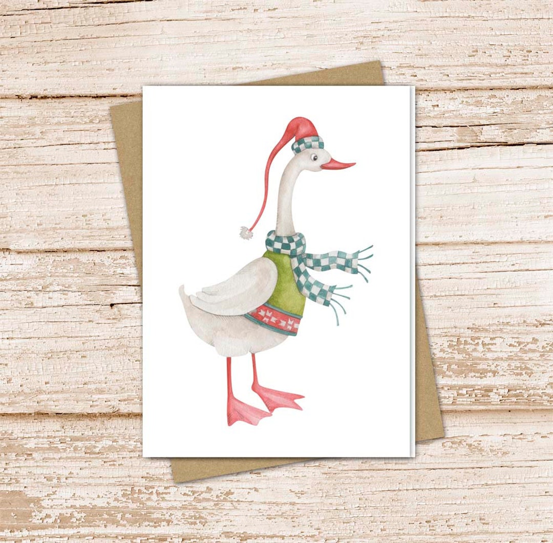 Winter Goose Card Set . Watercolor Silly Goose Note Cards . Bird, Duck ...