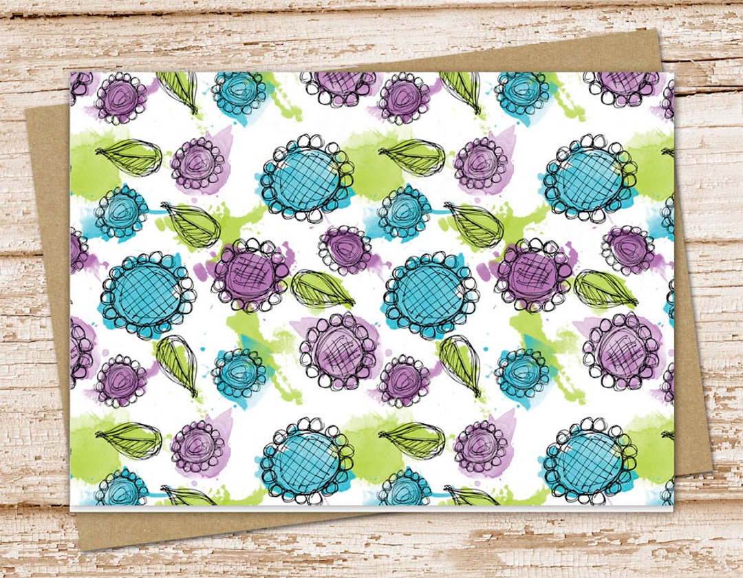 Blue Purple Flowers Note Card Set . Watercolor Notecards . Floral ...