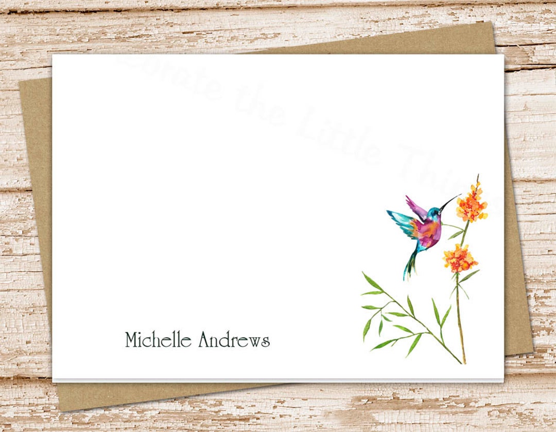Personalized Hummingbird Note Cards, Notecards Set . Watercolor ...