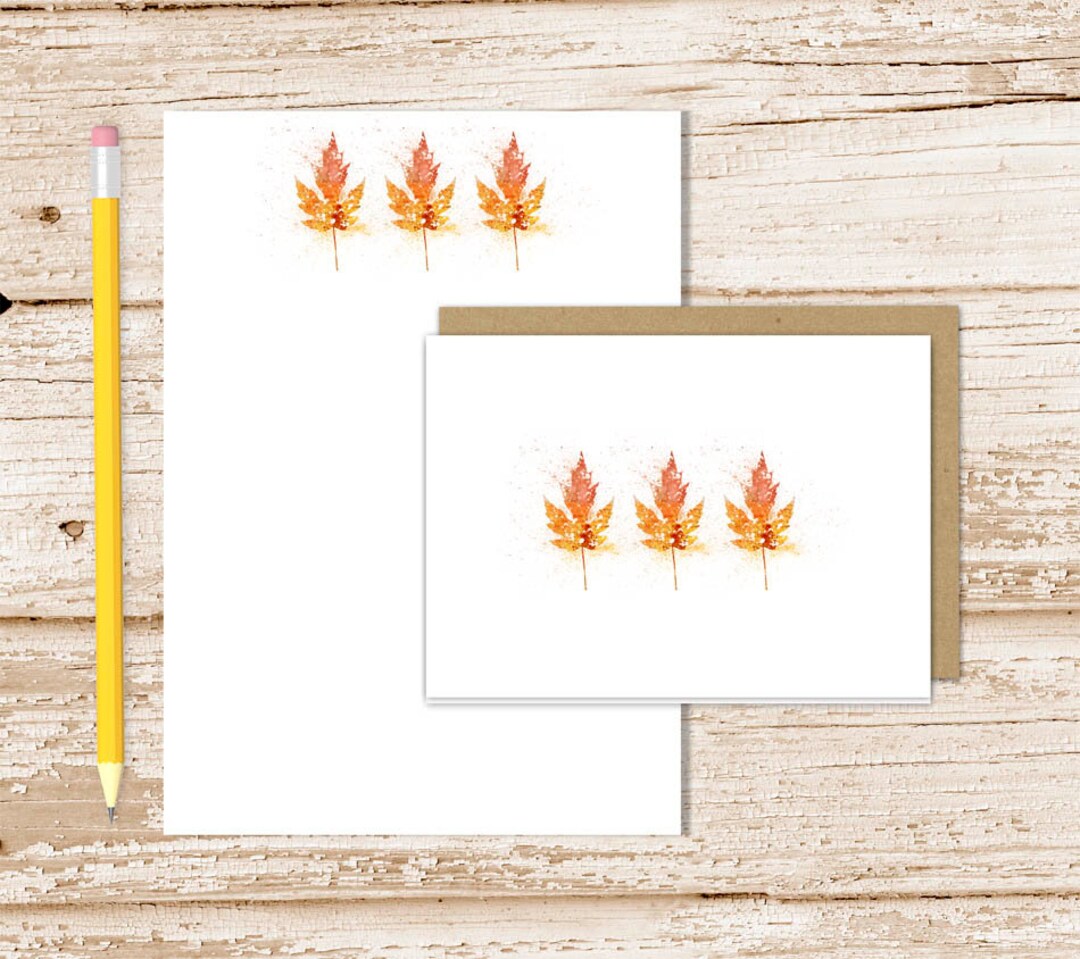 Autumn Leaves Stationery Set . Watercolor Fall Notepad + Note Card Set ...