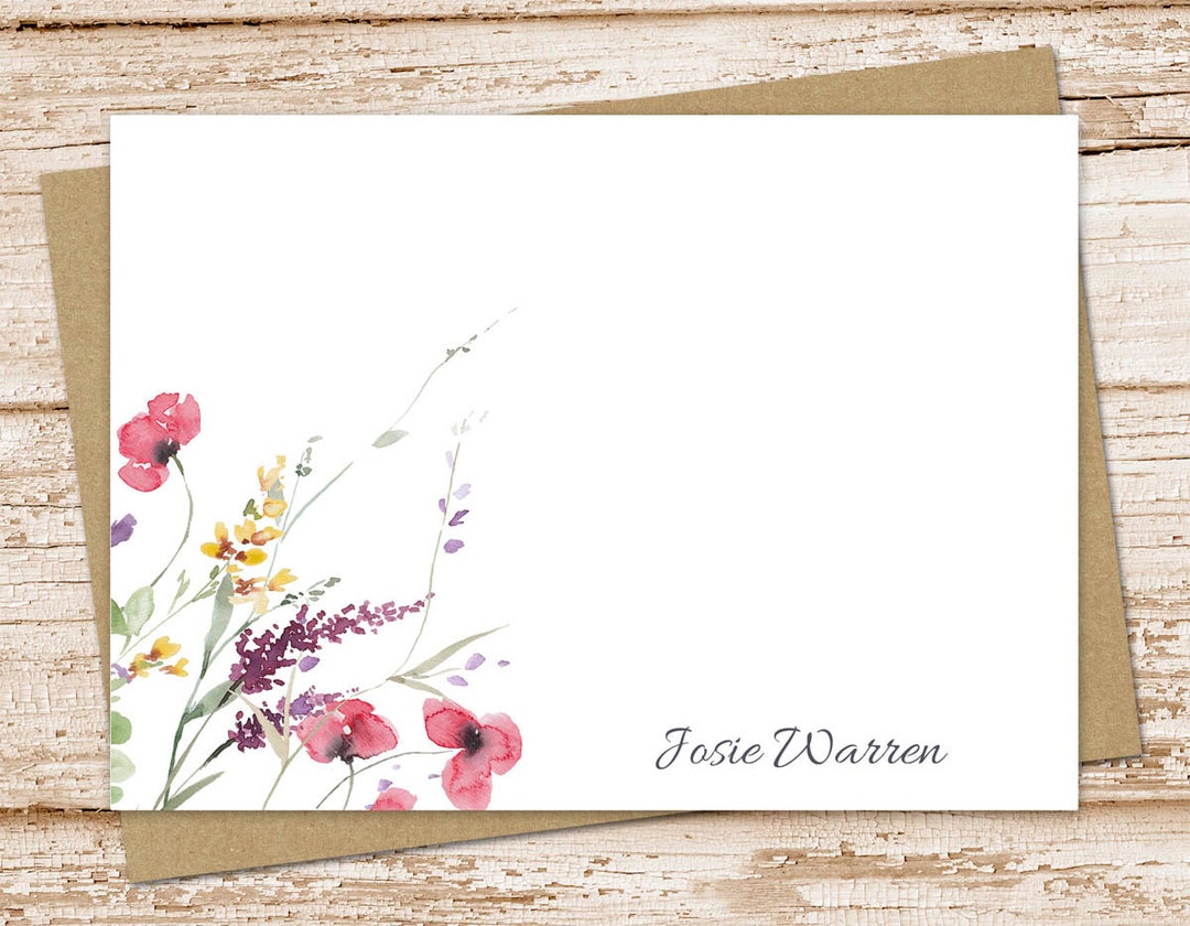 Personalized Note Card Set, Watercolor Wildflowers . Wild Flowers ...