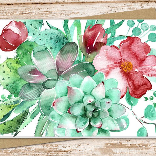 Succulent Card Set . Watercolor Blank Cards Note Cards . | Etsy