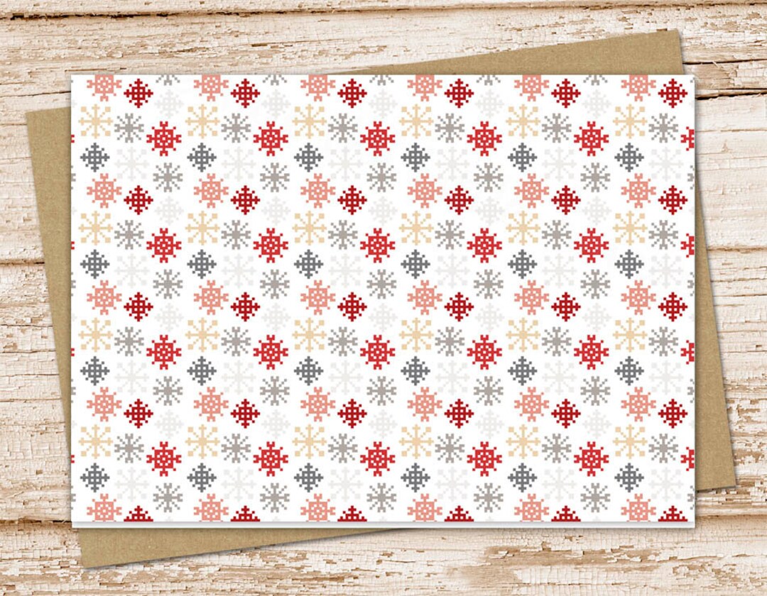 Snowflake Cards . Winter Note Cards . Snow . Red Gray . Nordic ...