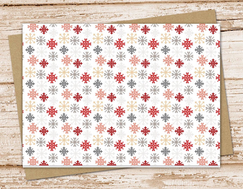 Snowflake Cards . Winter Note Cards . Snow . Red Gray . Nordic - Etsy