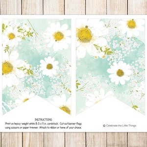 PRINTABLE . Floral Banner Flags . Daisy Banner . Camomile Daisies ...