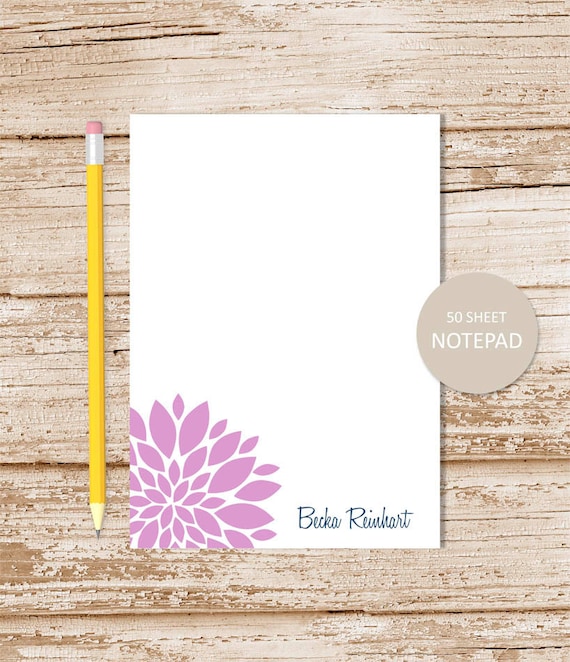 personalized notepad stationery . DAHLIA FLOWER . note pad ...