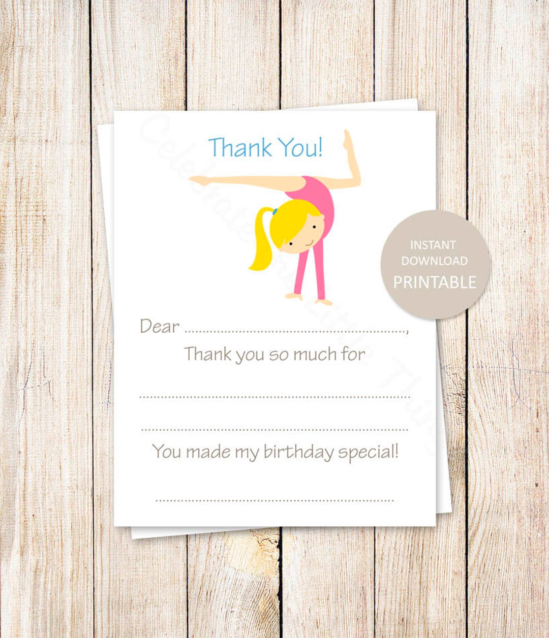 PRINTABLE Gymnastics Thank You Cards . Fill in the Blank Birthday Thank ...