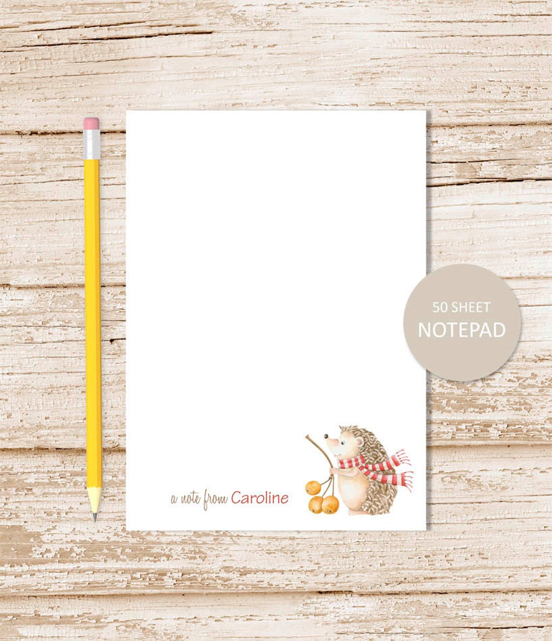 Personalized Notepad, HEDGEHOG . Note Pad . Autumn, Winter ...