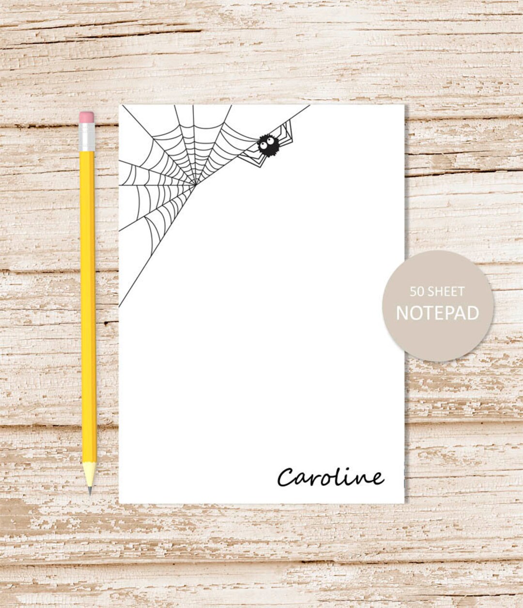 Personalized Halloween Notepad, Note Pad . Black Spider, Spider Web ...