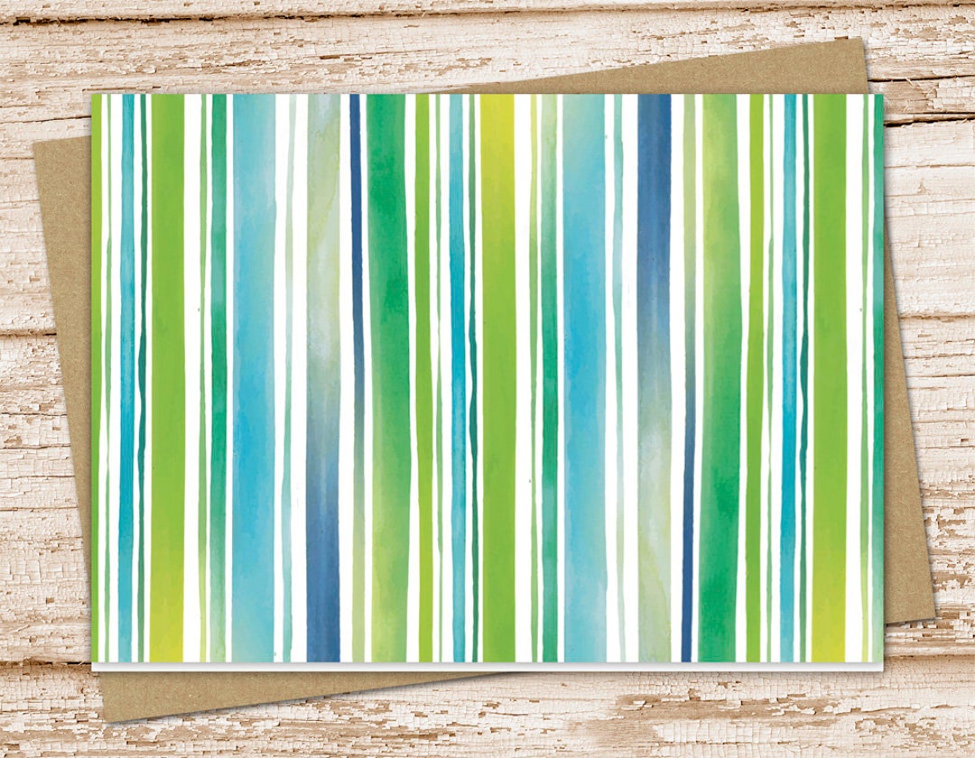 Blue Green Striped Card Set . Watercolor Stripes Note Cards Notecards ...