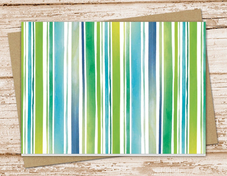Blue Green Striped Card Set . Watercolor Stripes Note Cards Notecards ...