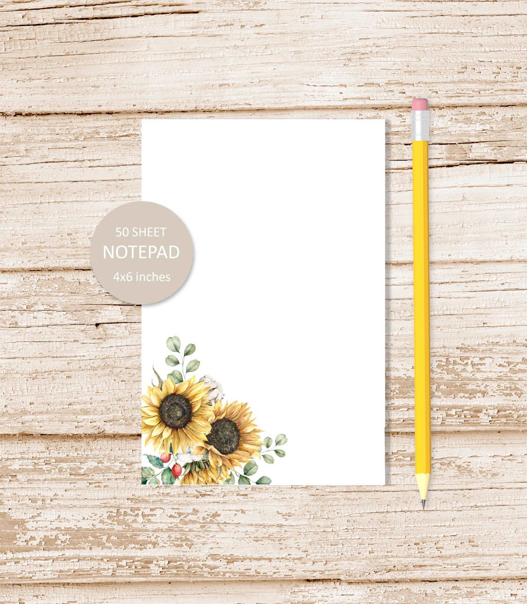 Sunflowers Cotton Notepad . Watercolor Sunflower Note Pad . Dogrose ...